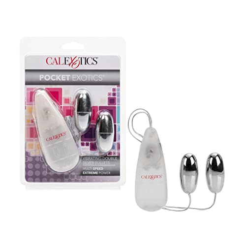 CalExotics Pocket Exotics Wired Remote Double Bullet Vibrator - Sex Toys for Couples - Adult Vibe Eggs Massager - Silver