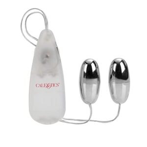 CalExotics Pocket Exotics Wired Remote Double Bullet Vibrator - Sex Toys for Couples - Adult Vibe Eggs Massager - Silver