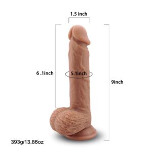 9 Inch Silicone Realistic Dildo Soft Large Dildos for Women with Strong Suction Cup for Hands-Free, Flexible Lifelike Dual Density Penis with Curved Shaft for women's big toys adult