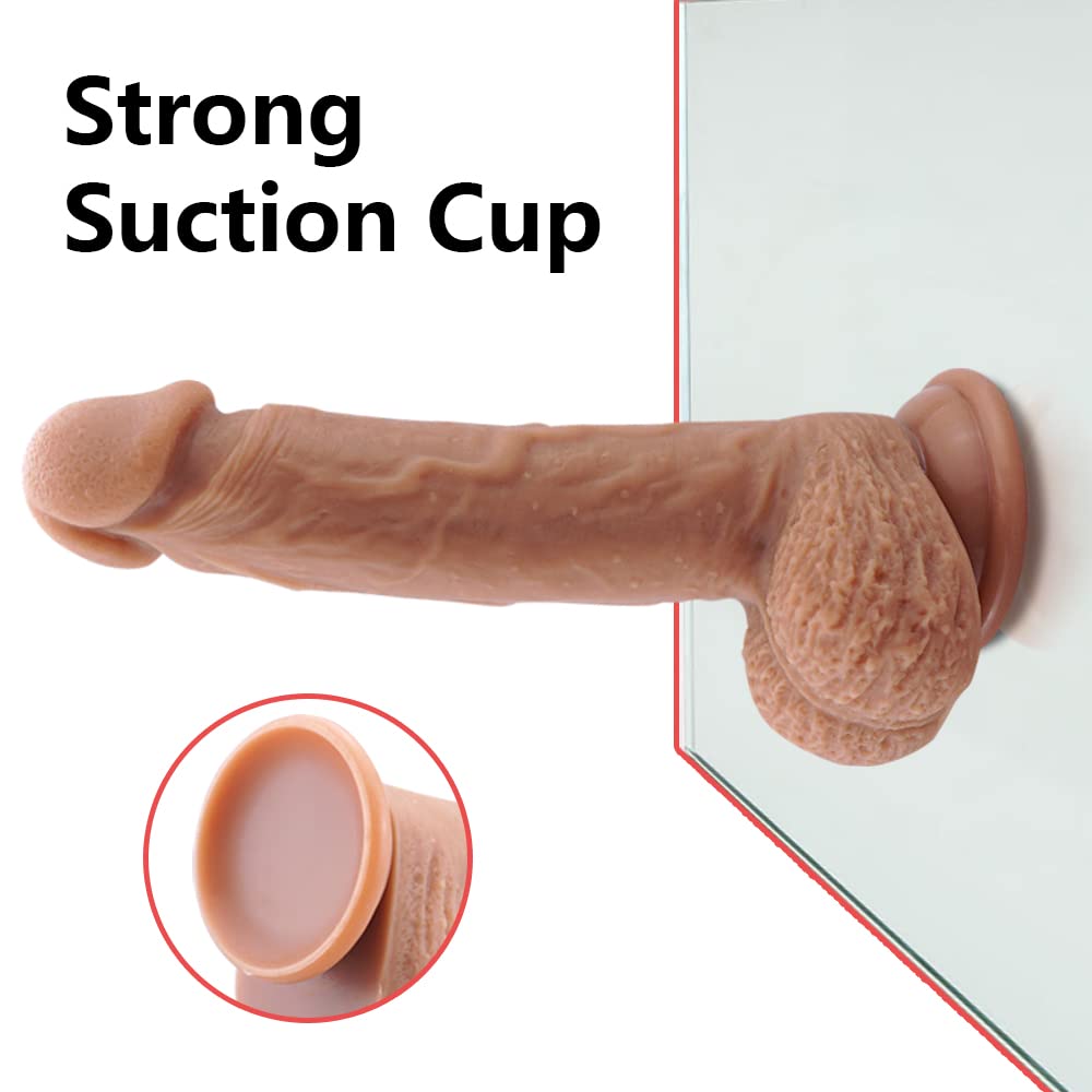 9 Inch Silicone Realistic Dildo Soft Large Dildos for Women with Strong Suction Cup for Hands-Free, Flexible Lifelike Dual Density Penis with Curved Shaft for women's big toys adult