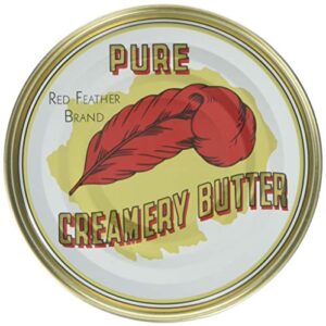 red feather cremery canned butter a real butter from new zealand-100% pure no artificial colors or flavors-great for hurricane preparedness emergency survival earthquake kit-(6 cans/12oz. each can)