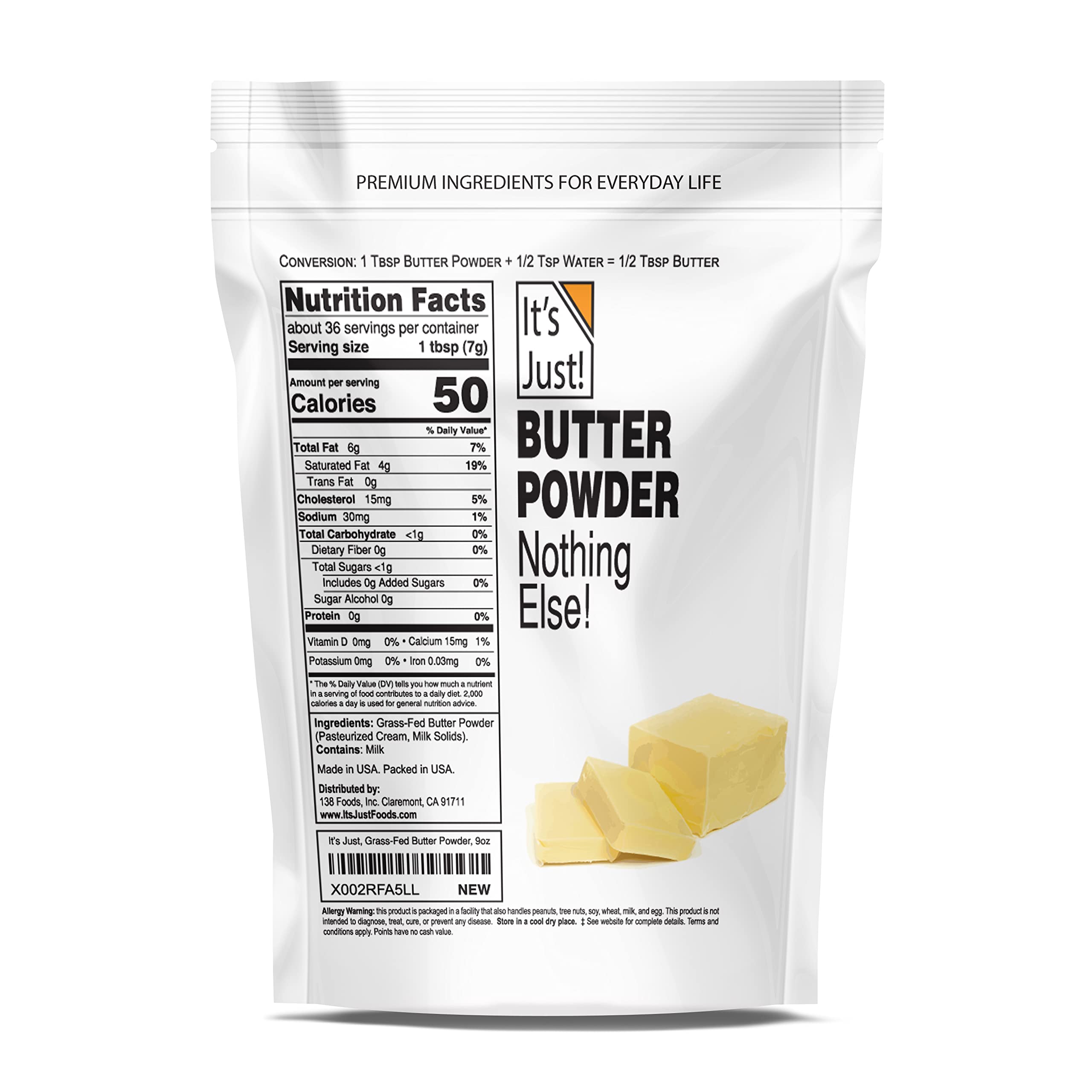 It's Just - GrassFed Butter Powder, Made from Real Butter, Made in USA, 9oz