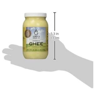 Amber & Gold - Authentic Ghee - Keto, Paleo & Gluten Free Friendly Food - Great for Healthy Snacks, Toast, Crackers, Pasta, Coffee Creamer & Cooking - 16oz