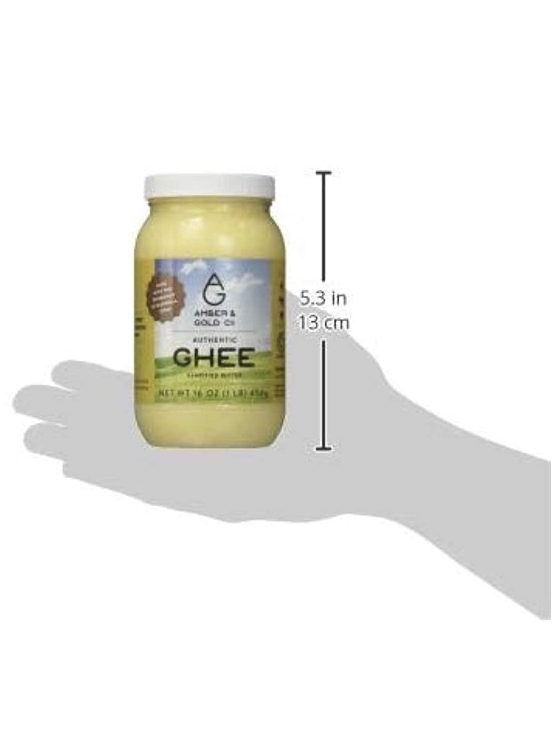 Amber & Gold - Authentic Ghee - Keto, Paleo & Gluten Free Friendly Food - Great for Healthy Snacks, Toast, Crackers, Pasta, Coffee Creamer & Cooking - 16oz