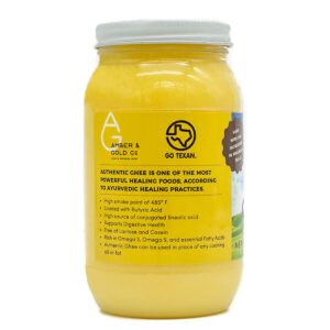 Amber & Gold - Authentic Ghee - Keto, Paleo & Gluten Free Friendly Food - Great for Healthy Snacks, Toast, Crackers, Pasta, Coffee Creamer & Cooking - 16oz