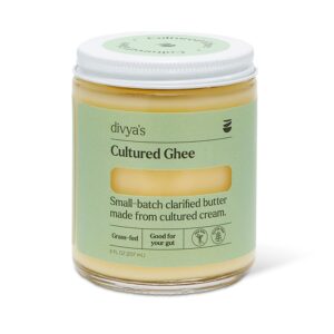 divya's cultured ghee - 8 oz grass-fed ghee clarified butter - great for cooking meals & promotes gut health - non-gmo, gluten free, keto friendly, ayurvedic ghee butter