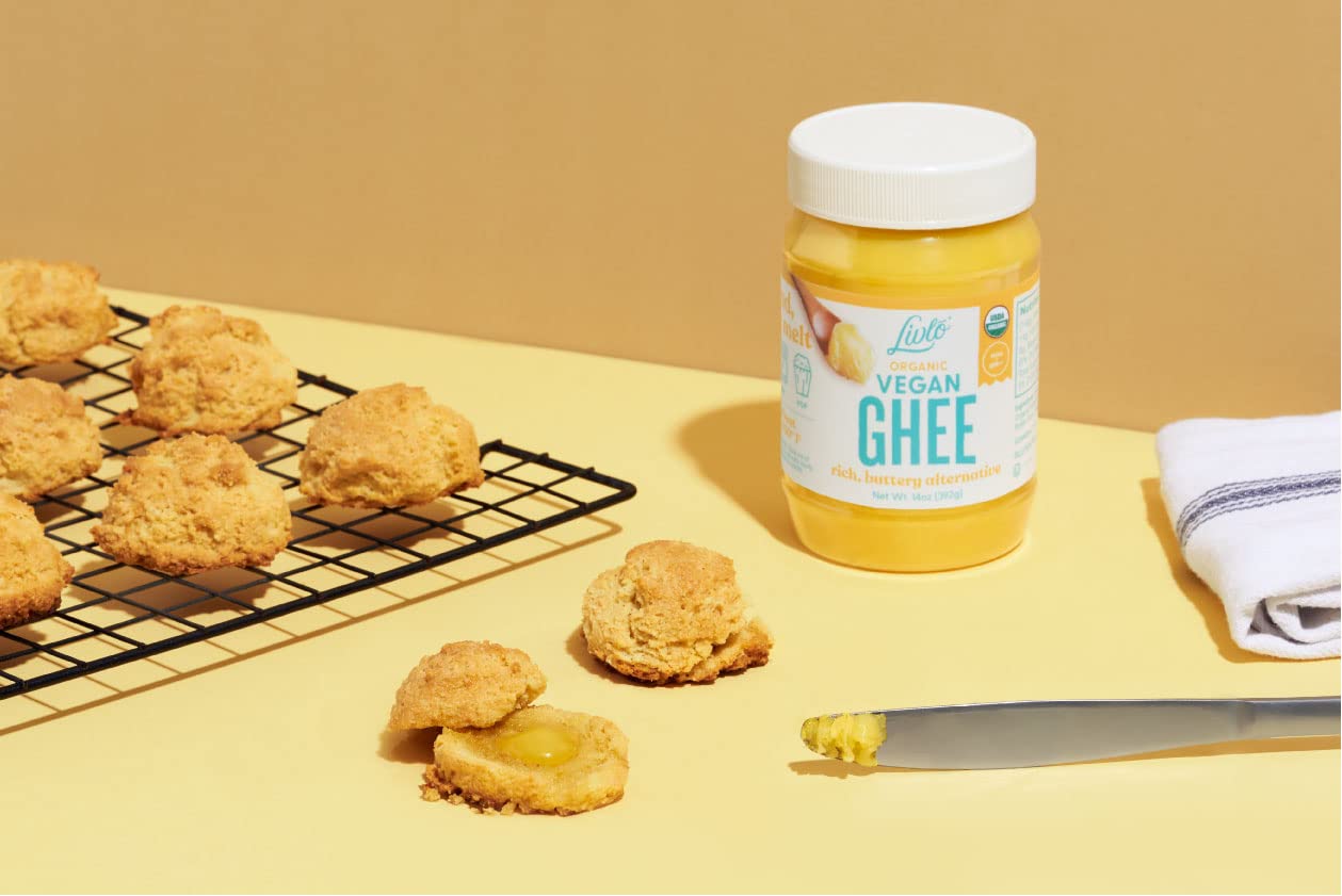 Livlo Organic Vegan Ghee - Plant Based Butter - No Refrigeration Necessary - Dairy Free, Soy Free, Gluten Free Substitute to Ghee and Butter - 14 oz.