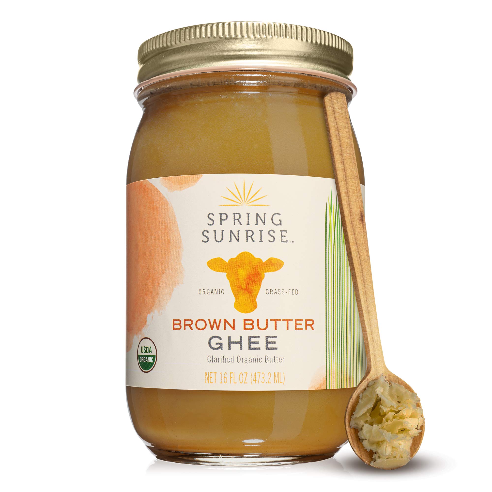 Spring Sunrise Brown Butter Ghee - Grass Fed Butter - Ghee Butter Organic Grass Fed - Ghee Clarified Butter - Ghee Butter - Ghee Organic - Grass Fed Ghee - Organic Ghee From Grass-fed Cows