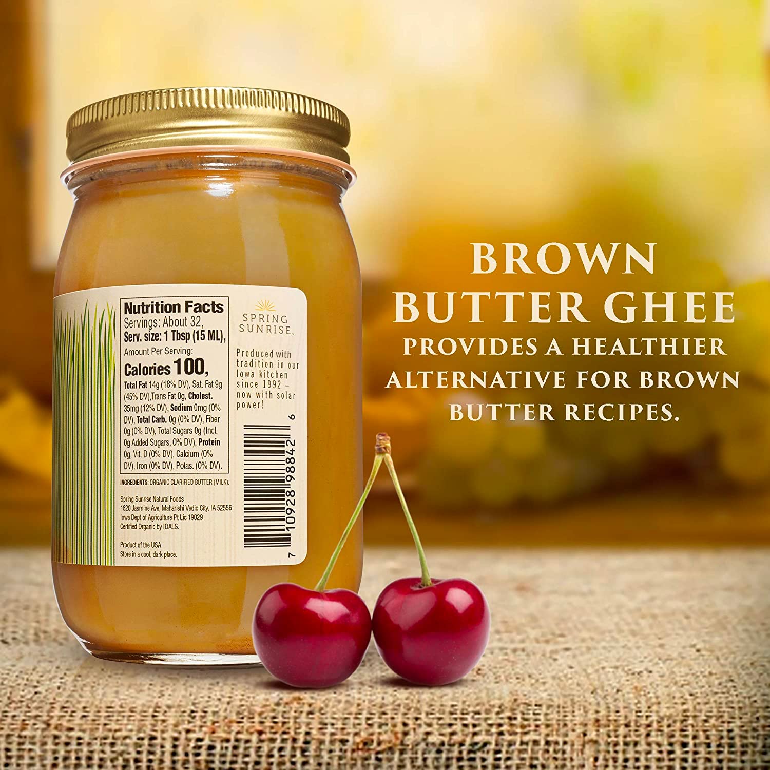 Spring Sunrise Brown Butter Ghee - Grass Fed Butter - Ghee Butter Organic Grass Fed - Ghee Clarified Butter - Ghee Butter - Ghee Organic - Grass Fed Ghee - Organic Ghee From Grass-fed Cows