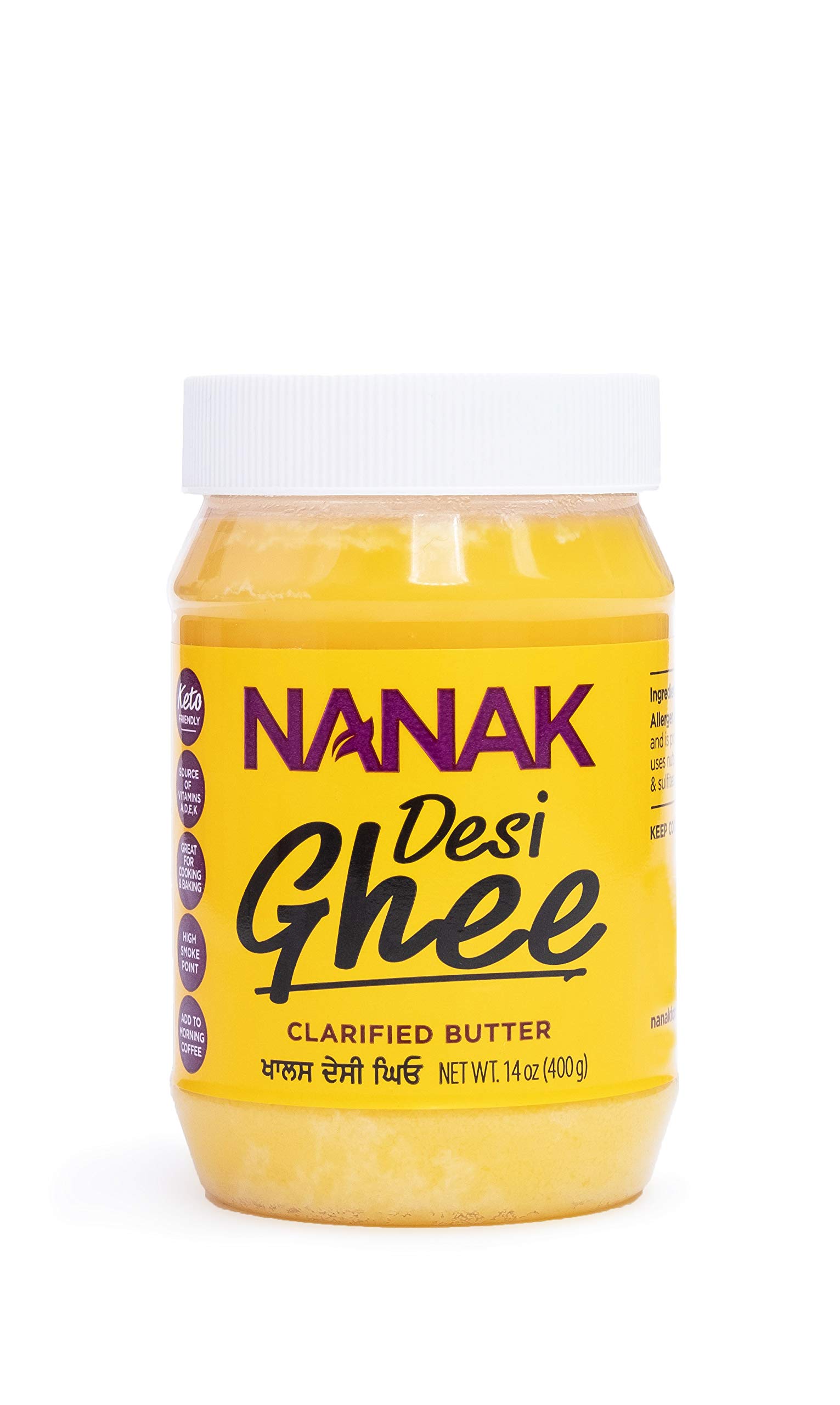 Nanak Desi Ghee Clarified Butter - Premium Quality, Keto Friendly, Certified Paleo, Lactose-Free, Source of Vitamins A & D Great Alternative for Butter Suitable for Cooking (14 oz)