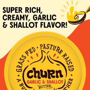 Churn Garlic & Shallot Butter, Flavored Butter Churned with Organic Grass Fed Butter (5.5oz, Pack of 3) - Non-GMO, Hormone-Free, Compound and Finishing Butter