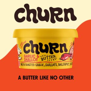 Churn Garlic & Shallot Butter, Flavored Butter Churned with Organic Grass Fed Butter (5.5oz, Pack of 3) - Non-GMO, Hormone-Free, Compound and Finishing Butter