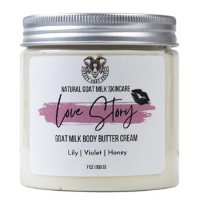 Whipped Body Butter | Love Story | Pure Goat Milk | Organic Shea Butter and Jojoba Oil | Dry and Sensitive Skin Cream | Lotion | Paraben Free, Non-Greasy | Body Moisturizer - 7oz