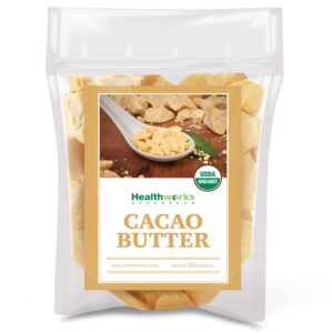 healthworks cacao butter (32 ounces / 2 pounds) organic | unrefined non-deodorized cocoa | certified organic from peru | sugar-free, keto, vegan & non-gmo | antioxidant superfood