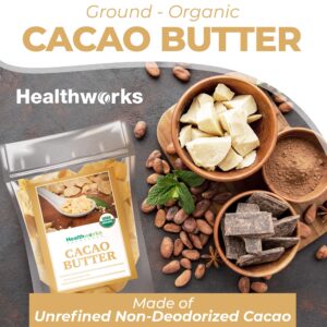 Healthworks Cacao Butter (32 Ounces / 2 Pounds) Organic | Unrefined Non-Deodorized Cocoa | Certified Organic from Peru | Sugar-Free, Keto, Vegan & Non-GMO | Antioxidant Superfood