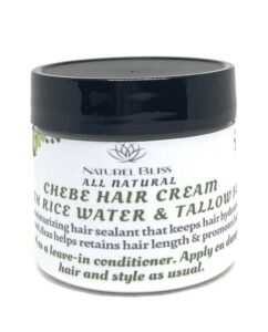 chebe hair growth cream|leave in conditioner|with fermented rice water & tallow|chebe|aloe vera|sea moss (unscented, 2 oz)