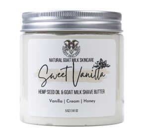 whipped shave butter | sweet vanilla | whipped goat milk | dry and sensitive skin shave cream | paraben free shave lotion | organic shea and cocoa butter | moisturizing goat milk body wash - 5oz