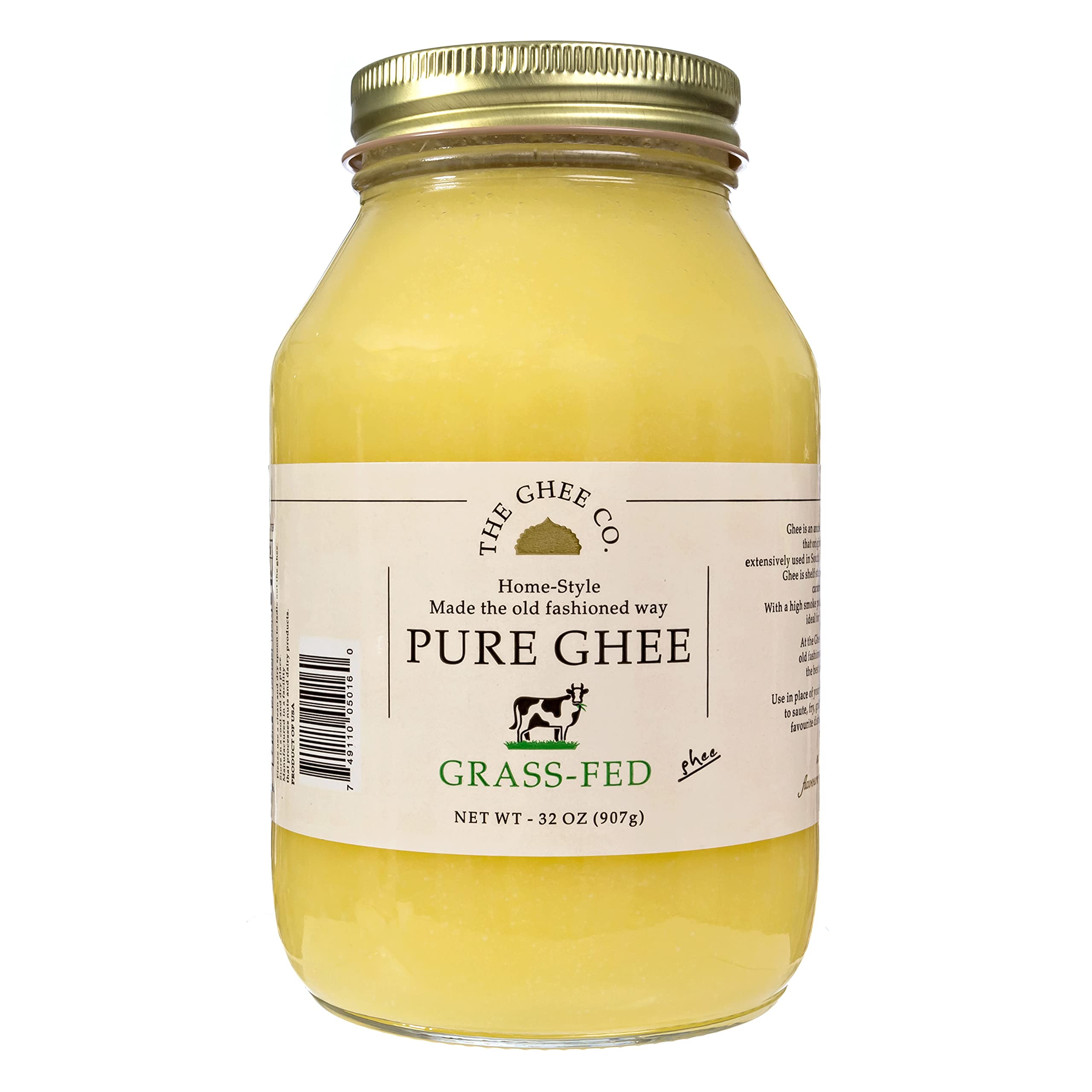 The Ghee Co. - 32 Fl Oz, Grass Fed Ghee, Non GMO, Kosher and Halal, Paleo & Keto friendly, Lactose & Casein Free, Made homestyle, Glass jar