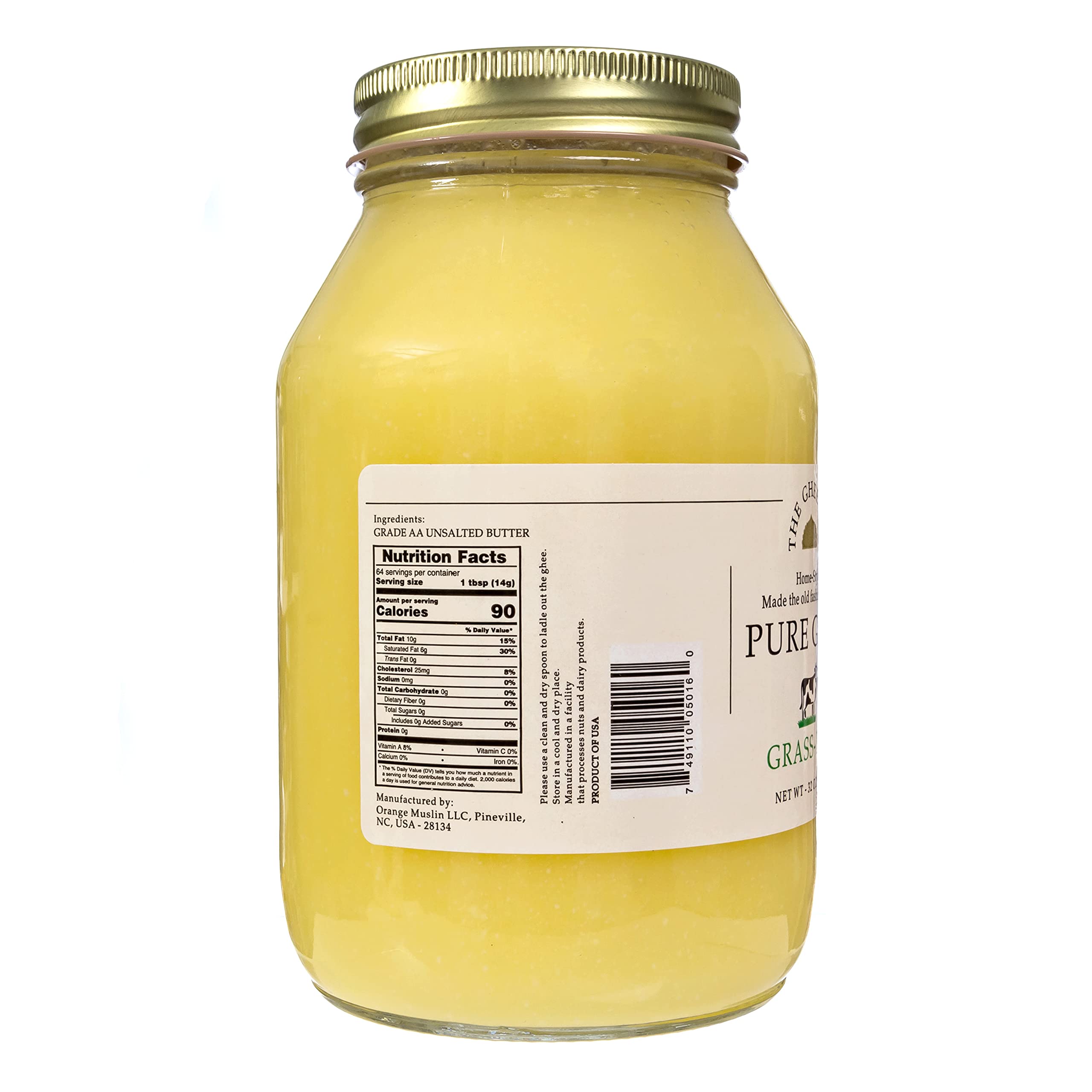 The Ghee Co. - 32 Fl Oz, Grass Fed Ghee, Non GMO, Kosher and Halal, Paleo & Keto friendly, Lactose & Casein Free, Made homestyle, Glass jar