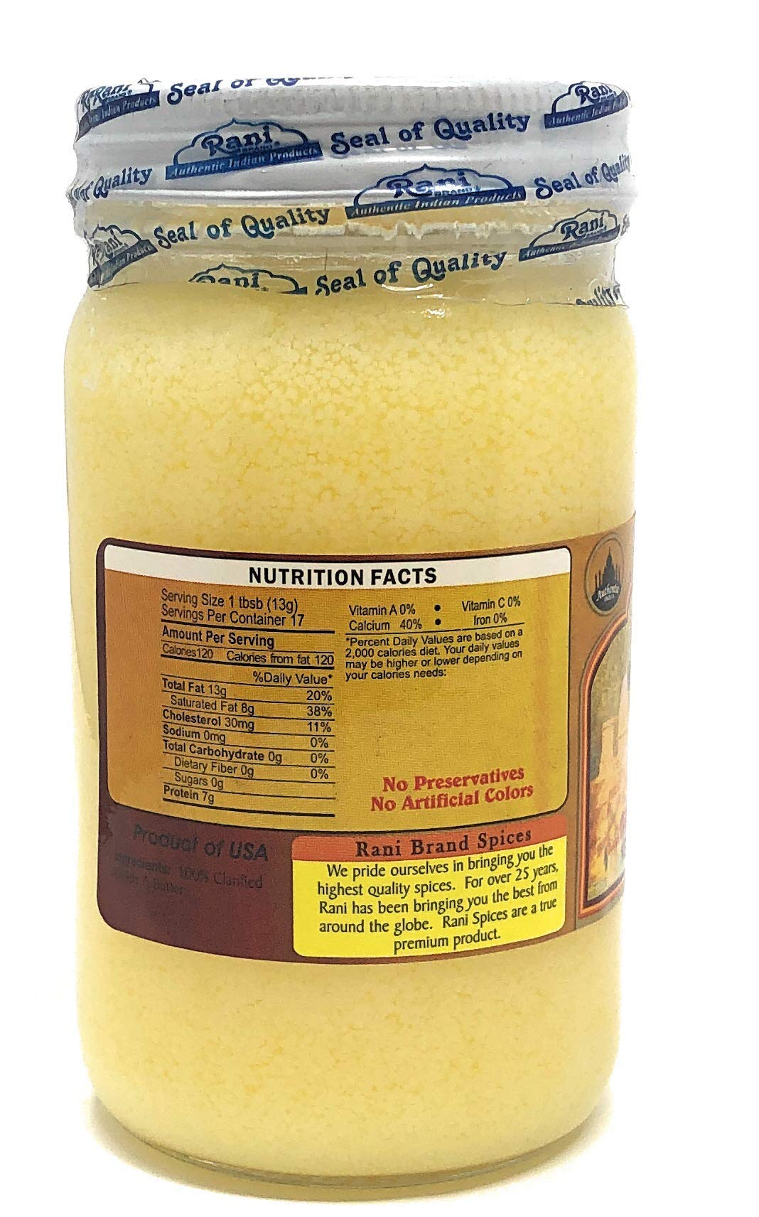 Rani Ghee Pure & Natural from Grass Fed Cows (Clarified Butter) 8oz (227g) ~ Glass Jar | Paleo Friendly | Keto Friendly | Gluten Free | Product of USA