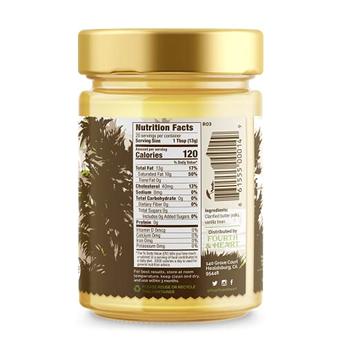 4th & Heart Vanilla Bean Grass-Fed Ghee, 9 Ounce, Keto, Pasture Raised, Lactose and Casein Free, Certified Paleo