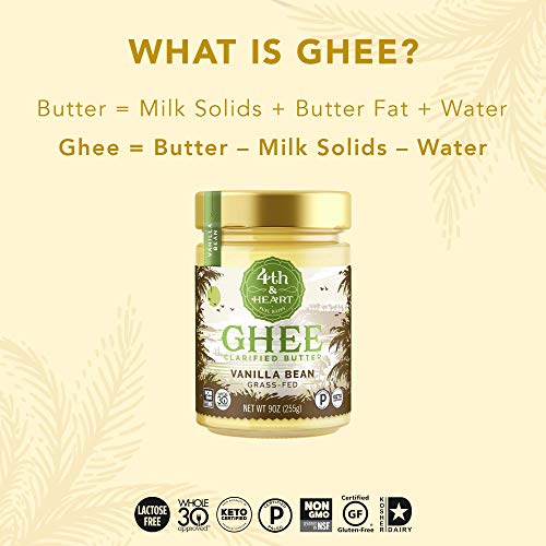 4th & Heart Vanilla Bean Grass-Fed Ghee, 9 Ounce, Keto, Pasture Raised, Lactose and Casein Free, Certified Paleo