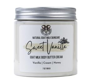 whipped body butter | sweet vanilla | pure goat milk | oat infused lotion | dry and sensitive skin cream | paraben free, non-greasy | body moisturizer - 7oz