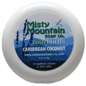 body butter - caribbean coconut - handmade with natural oils and butters by misty mountain soap co.