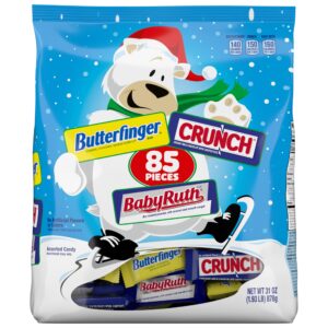 butterfinger, crunch and baby ruth, bulk 85 pack, assorted minis chocolate candy bar, white elephant gifts, 31 oz