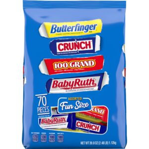 butterfinger and co. bulk chocolatey candy bag, mix of fun size butterfinger, crunch, baby ruth and 100 grand milk chocolatey bars, easter basket stuffers, 39.8 oz, 70 count