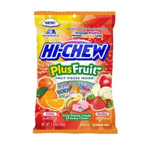 hi-chew plus fruit mix, 6 bags, 2.82oz each - orange tangerine & red apple strawberry - unique fun soft & chewy taffy candy - immensely juicy fruit flavors - individually wrapped for sharing