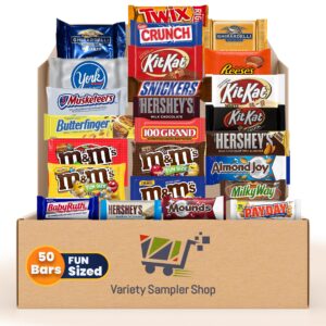 chocolate candy variety pack gift box - 50 fun size candy bars assortment - adult chocolate gifts for women, birthday, college care package