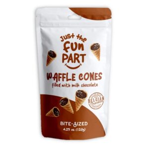 just the fun part, bite-size crispy mini waffle cones with premium belgian chocolate, great for snacks, dessert, grab & go - kosher, milk chocolate (pack of 1)