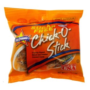 atkinsons (1) bag chick-o-stick sugar free - crunchy peanut butter and toasted coconut candy - sweetened with splenda - made in the usa - net wt. 2.25 oz