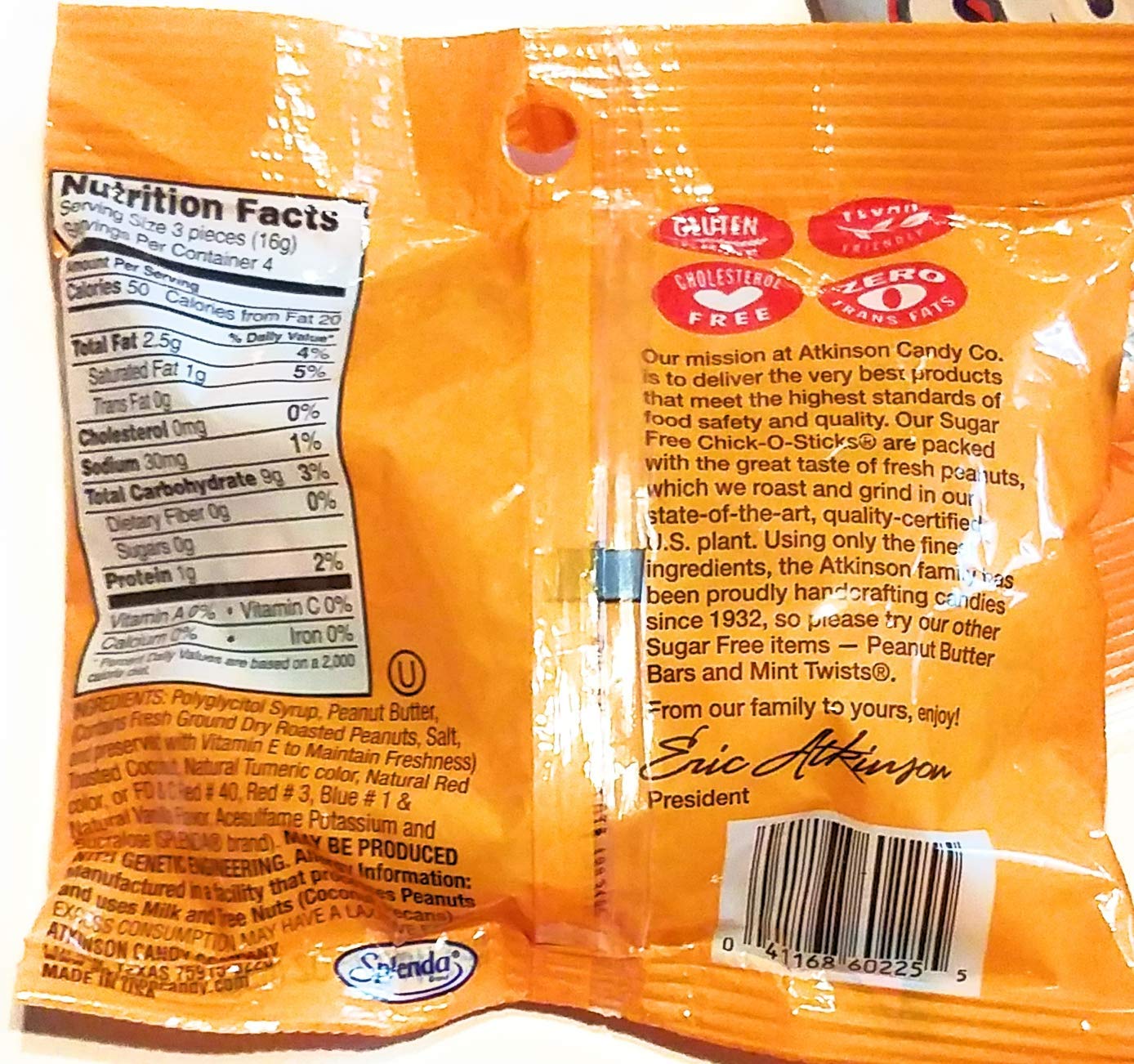 Atkinsons (1) Bag Chick-O-Stick Sugar Free - Crunchy Peanut Butter and Toasted Coconut Candy - Sweetened with Splenda - Made in the USA - Net Wt. 2.25 oz