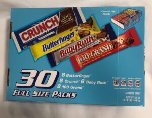 ferrero variety pack 30 candy bars (8 butterfinger, 8crunch, 8-100 grand, 6babyruth)