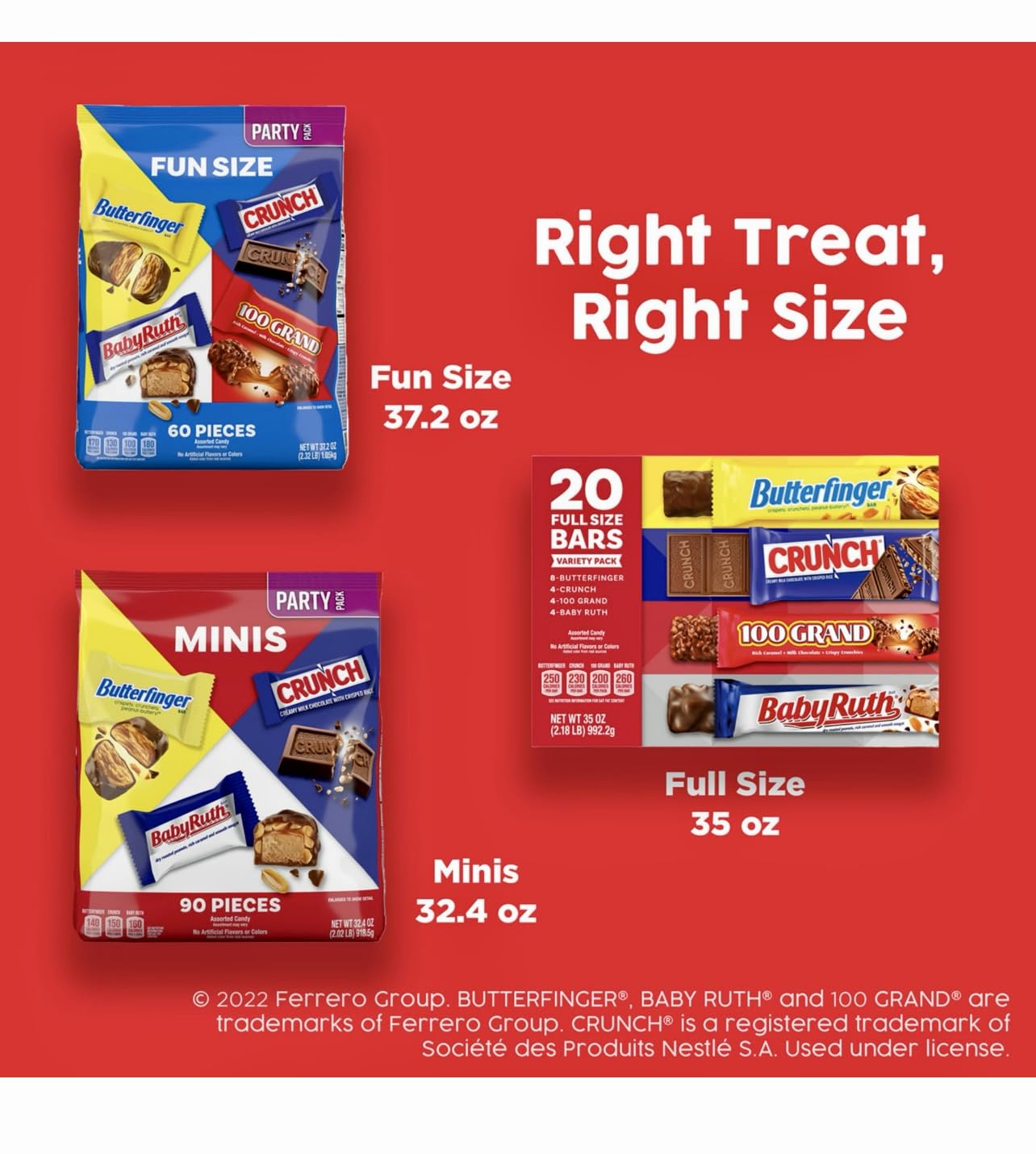 Butterfinger, CRUNCH and Baby Ruth, Mini Size Bars (200 ct) + XALEZ TM Gift Box