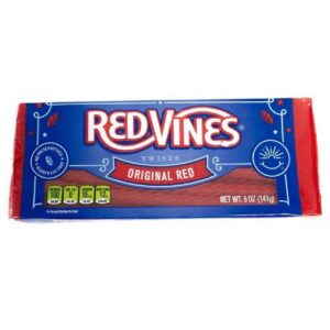 red vines licorice twists, original red flavor, soft & chewy candy, 5oz tray (24 pack)