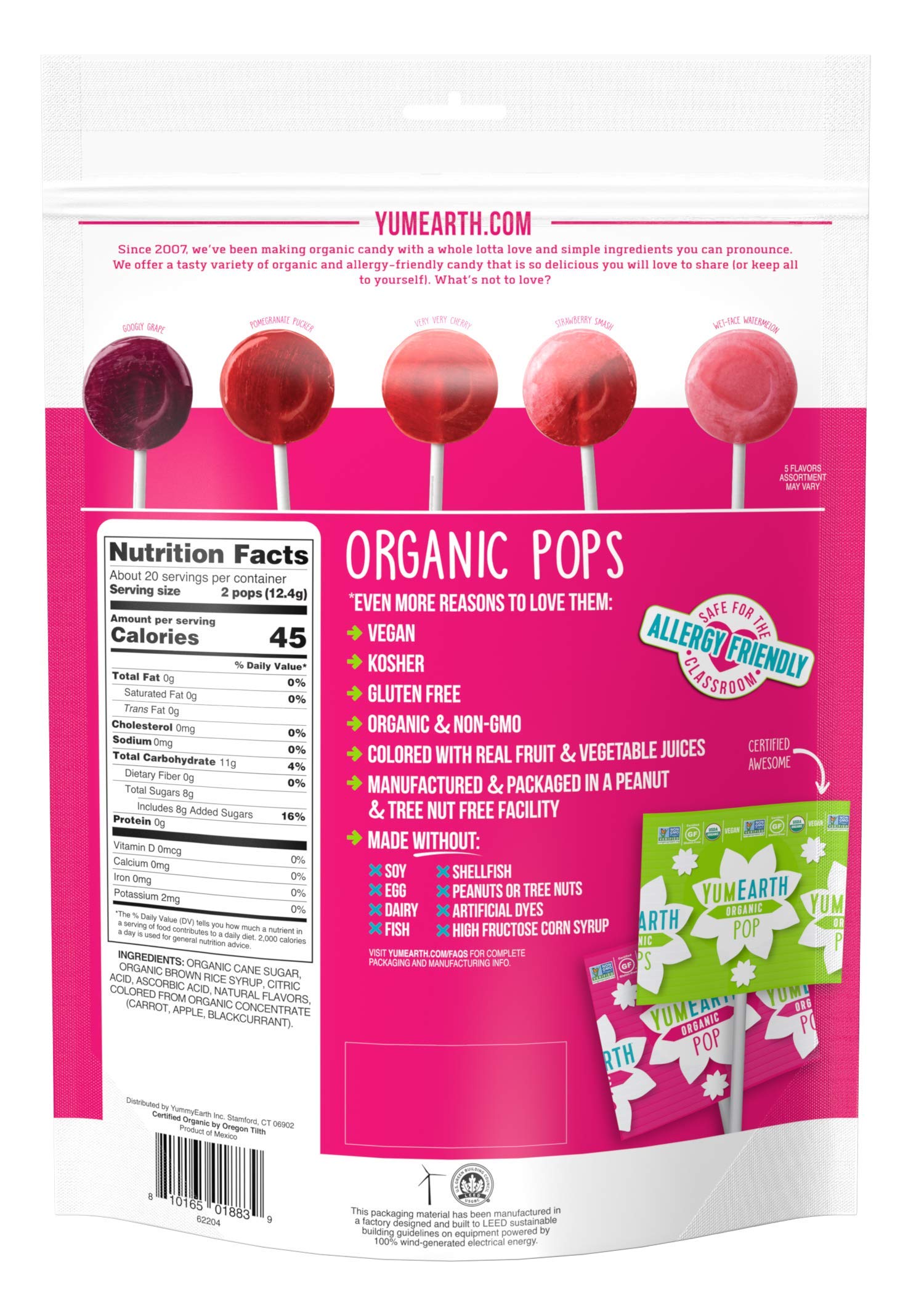 YumEarth Organic Spring Lollipops, Fruit Flavored Pops, 40 Count - Allergy Friendly, Non GMO, Gluten Free, Vegan