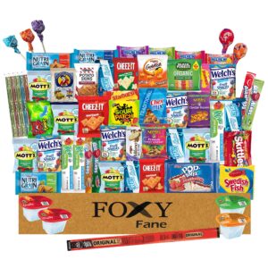 foxy fane 60 count ultimate holiday gift snack box - care package with assortment of chips, cookies, candy, crackers & other snacks - bulk bundle of delicious treats (60 snacks - assorted pack)