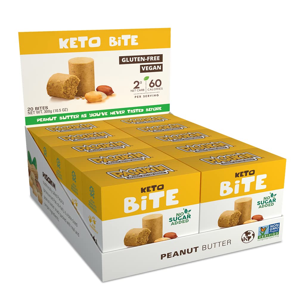 Pasokin Keto Bite Peanut Butter – Healthy Snacks with Zero Sugar Added I Low Carb Gluten-Free, Vegan, Plant-Based Protein, Dairy-Free Energy Bites – Keto Snacks (Peanut Butter)