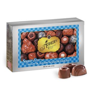 asher's sugar free chocolate candy assortment - kosher, keto, milk & dark chocolates (15 pieces, 8 oz.)