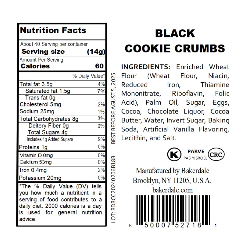 Bakerdale Black Cookie Crumbs Chocolate Dirt for Crust, Garnish, and Toppings, 20 ounce pouch