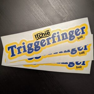 triggerfinger decal, h 2.5 by l 8.5 inches, blue, white and yellow, airsoft stickers, funny vinyl gun shirts, 2nd amendment, come and take them, guns save lives, jdm, liberty, usa flag vinyl stickers, silhouette shooting target, pistol, bb gun, air rifle,