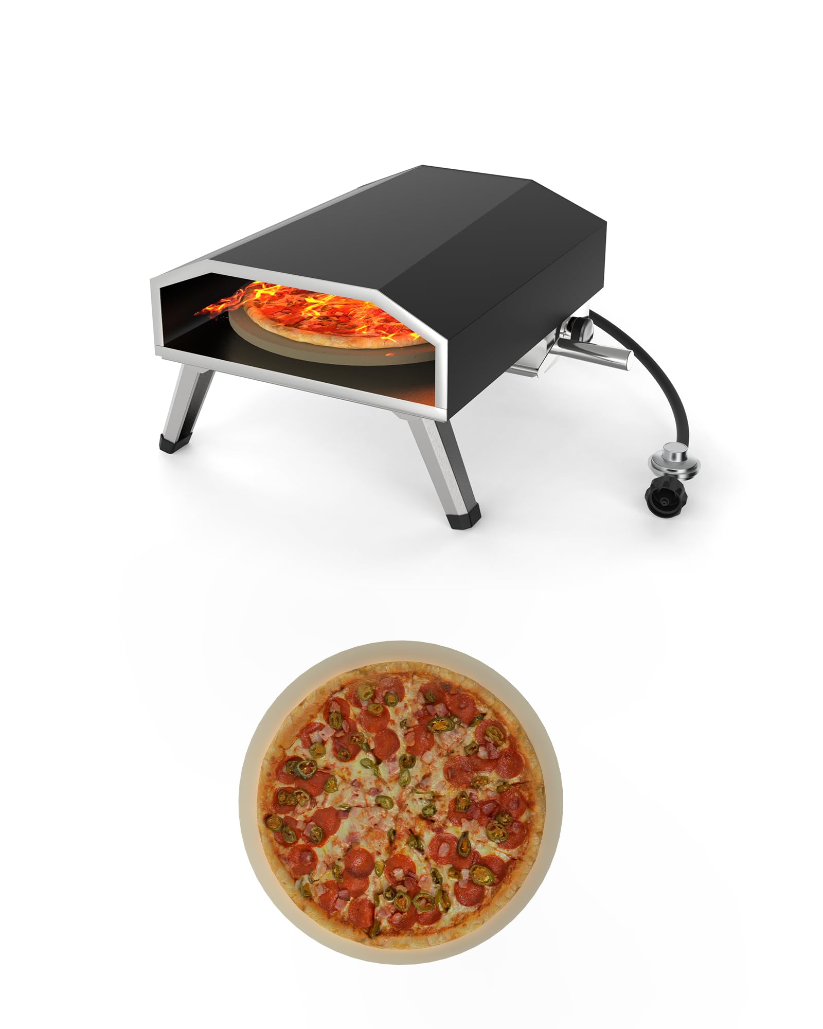 RIEDHOFF 16" Gas Outdoor Pizza Oven, [Automatic Rotating] [Foldable Legs] Portable Pizza Maker, 1000°F 8000W [Quickly Bake] [Stainless Steel] Rotatable Pizza Grill for Outdoor Cooking Camping