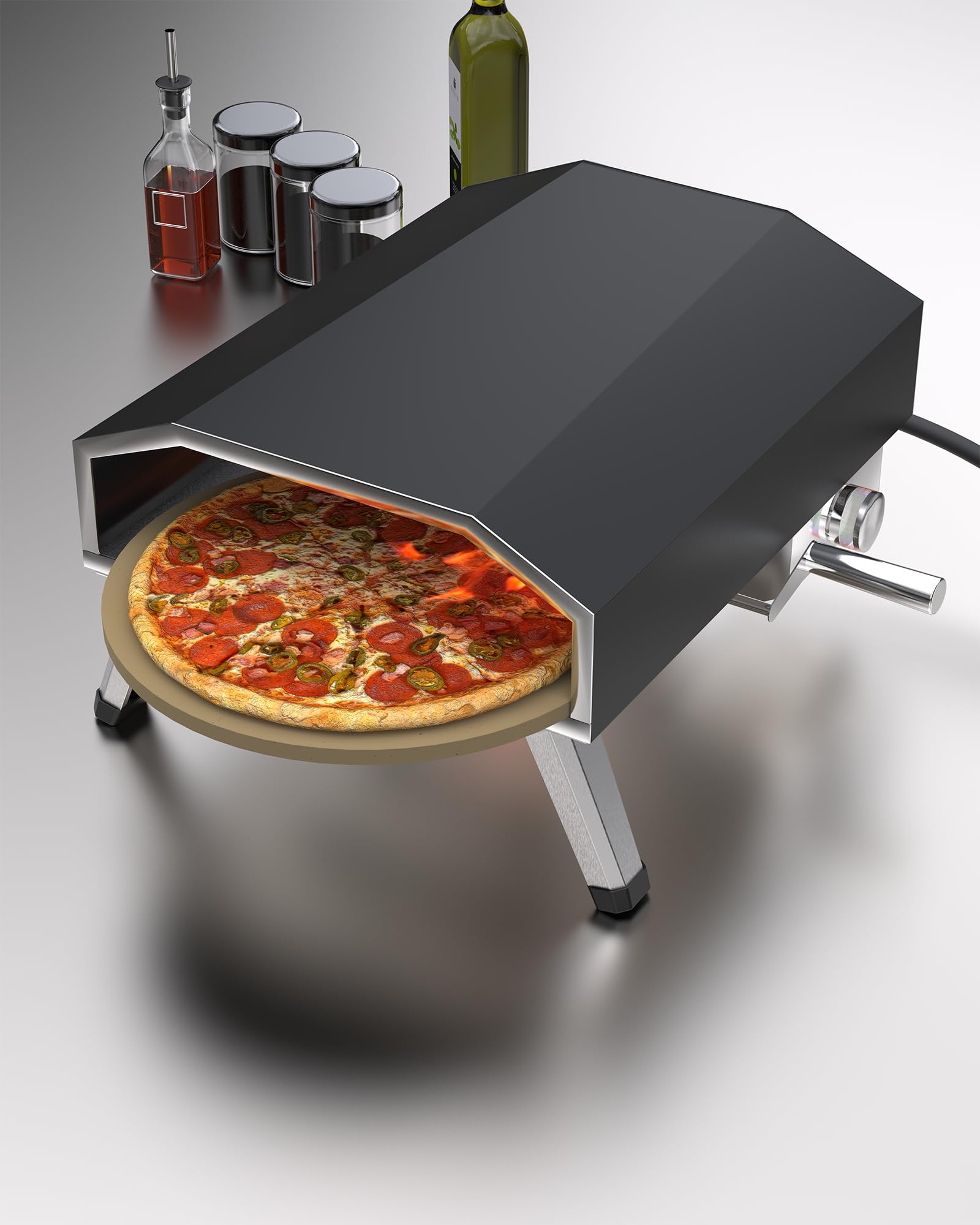 RIEDHOFF 16" Gas Outdoor Pizza Oven, [Automatic Rotating] [Foldable Legs] Portable Pizza Maker, 1000°F 8000W [Quickly Bake] [Stainless Steel] Rotatable Pizza Grill for Outdoor Cooking Camping