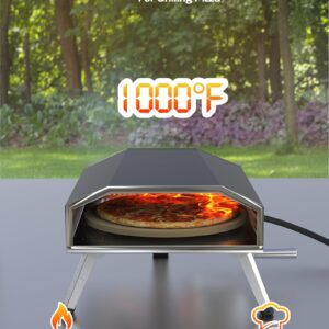 RIEDHOFF 16" Gas Outdoor Pizza Oven, [Automatic Rotating] [Foldable Legs] Portable Pizza Maker, 1000°F 8000W [Quickly Bake] [Stainless Steel] Rotatable Pizza Grill for Outdoor Cooking Camping