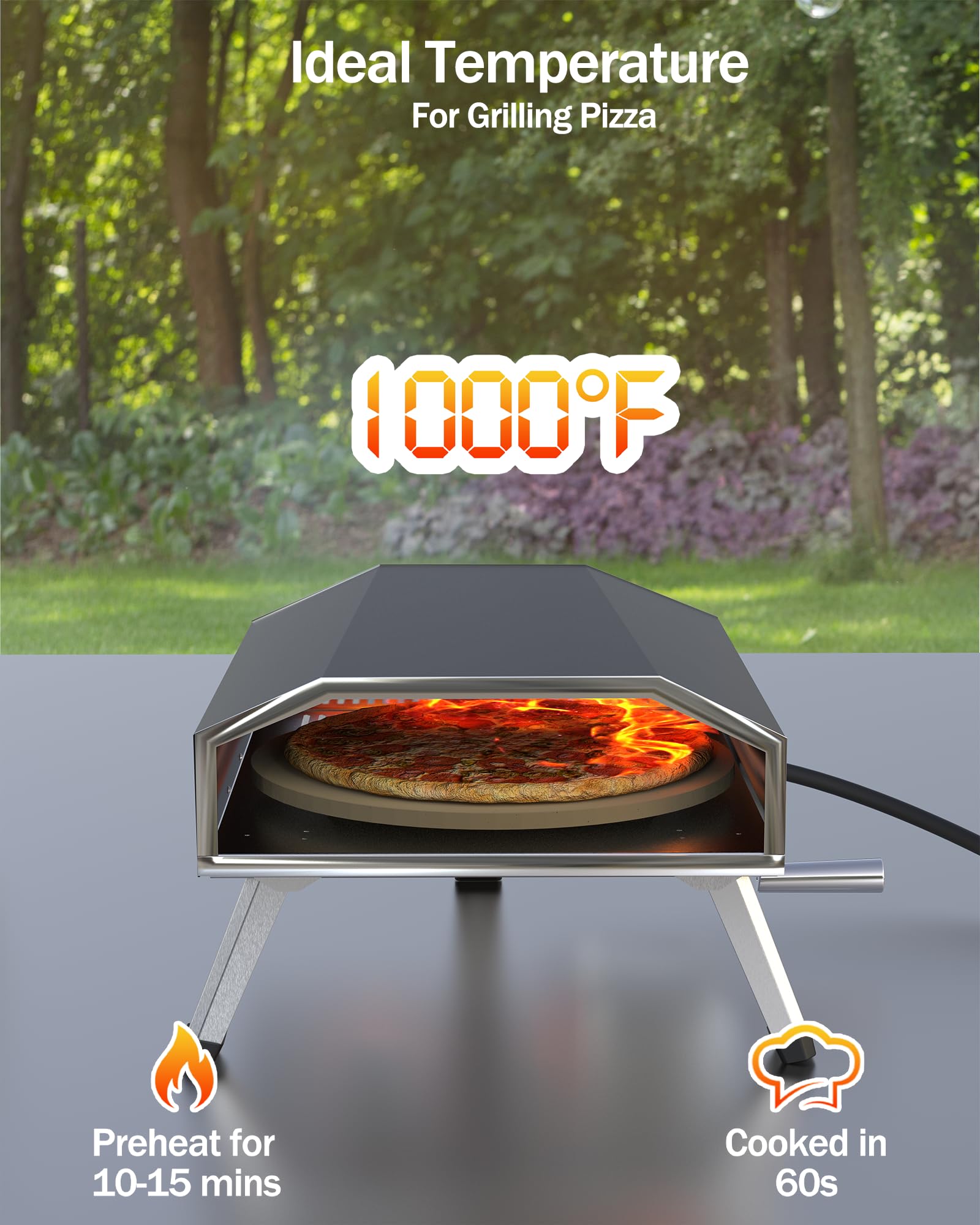 RIEDHOFF 16" Gas Outdoor Pizza Oven, [Automatic Rotating] [Foldable Legs] Portable Pizza Maker, 1000°F 8000W [Quickly Bake] [Stainless Steel] Rotatable Pizza Grill for Outdoor Cooking Camping