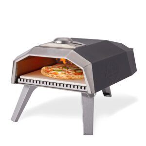 hike crew 12” outdoor propane pizza oven | compact, portable personal pizza maker for camping kitchen with flame control knob, pizza stone, cutter, peel, thermometer, gas regulator, hose & carry bag