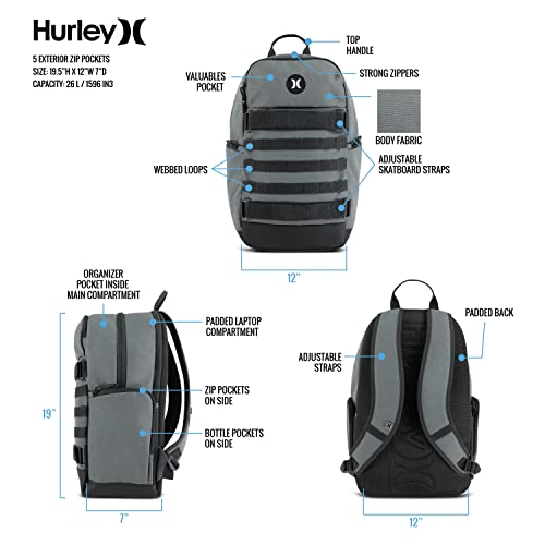 Hurley Mens Skateboard Backpack, Black, One Size